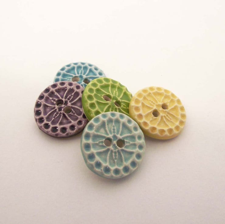 Set of five little handmade ceramic buttons - Folksy