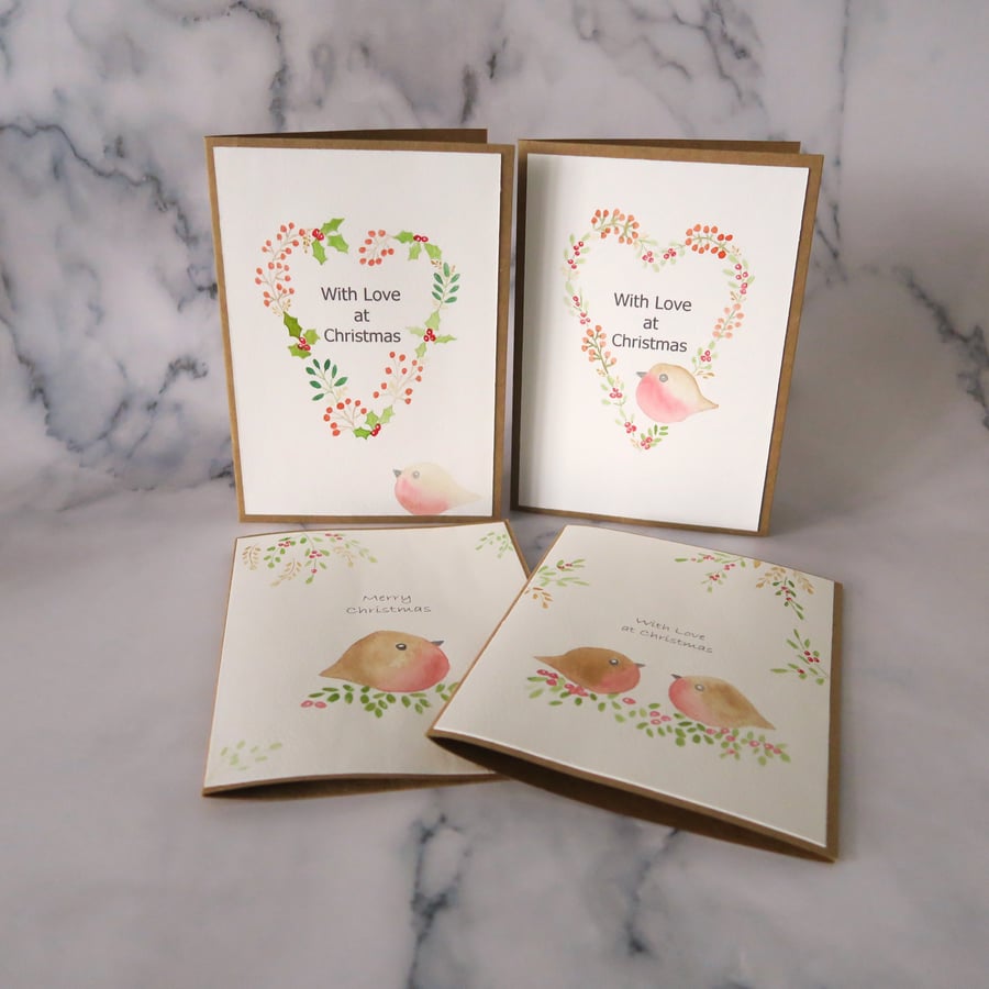 Pack of 8 Hand Painted Robin Christmas Cards - ... - Folksy