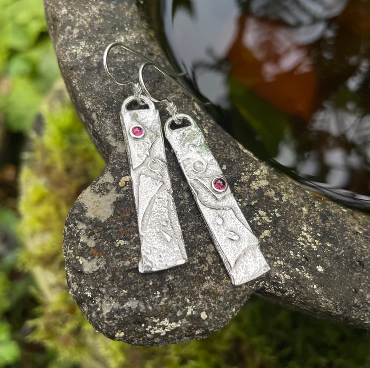 Silver and garnet mismatched earrings - Folksy