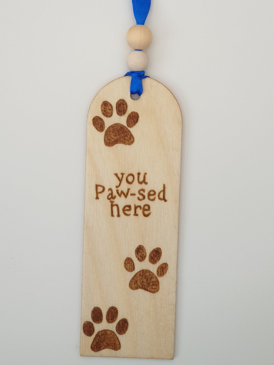 Cat, dog pawprint wooden bookmark, pyrography ... - Folksy