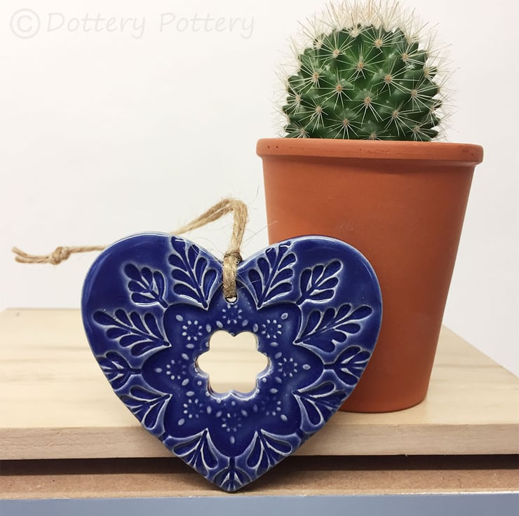 Ceramic heart hanging decoration Pottery Heart ... - Folksy