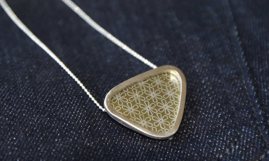 Silver triangle necklace - flower pattern - Folksy