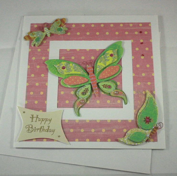Glittered butterfly birthday card - Folksy