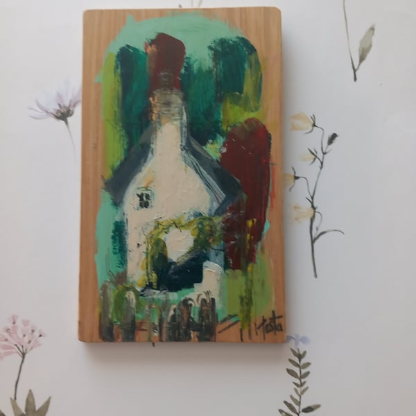 Small painting on reclaimed wood. 'Bramble cott... - Folksy