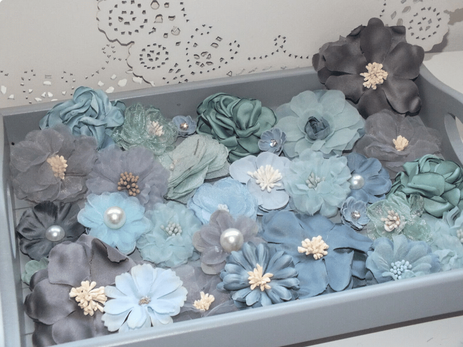 Blue Grey Shabby Chic Silk Satin Lace Fabric Fl... - Folksy