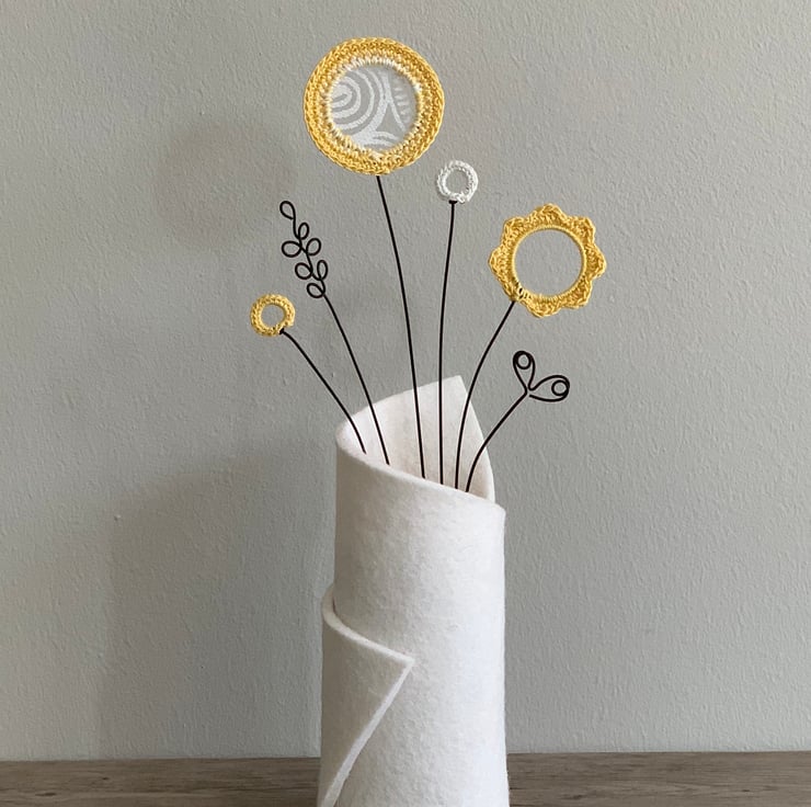 Felt vase with wire crochet flowers - Large - Y... - Folksy
