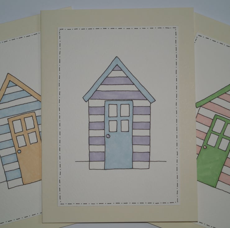Trio of Beach Hut cards - Folksy