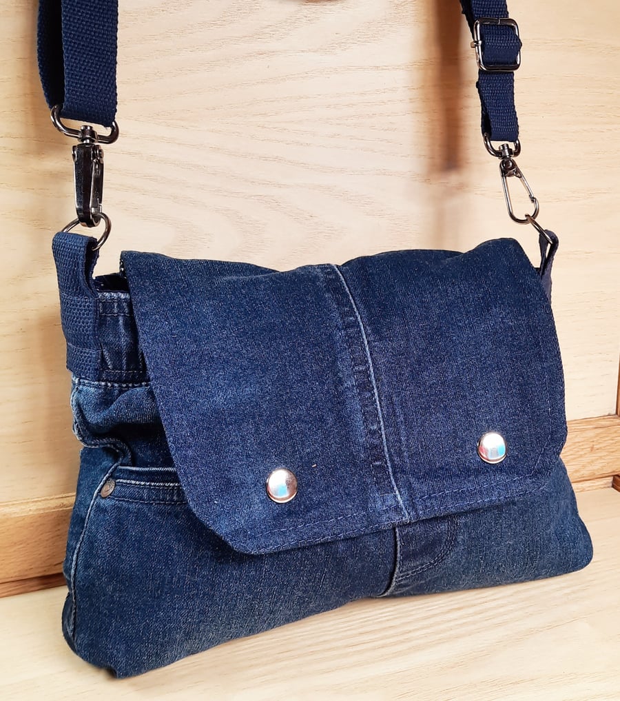 Dark Blue Denim Cross Body Bag with Night Star ... - Folksy