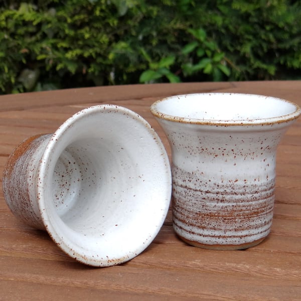 Rustic ceramic tumblers - cream and chocolate s... - Folksy