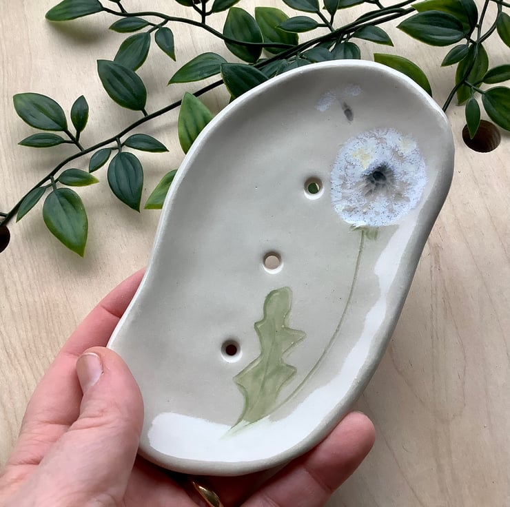 Handmade stoneware Dandelion clock soap dish - Folksy