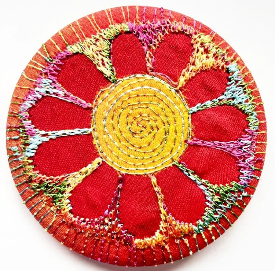 58mm Fabric Badge with Free Machine Embroidery ... - Folksy