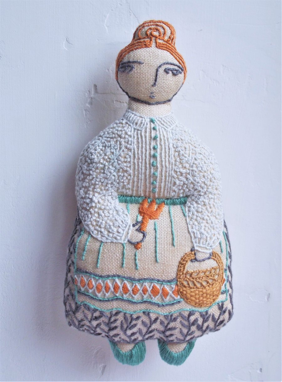 Isobel - A Hand Embroidered Textile Art Doll, E... - Folksy