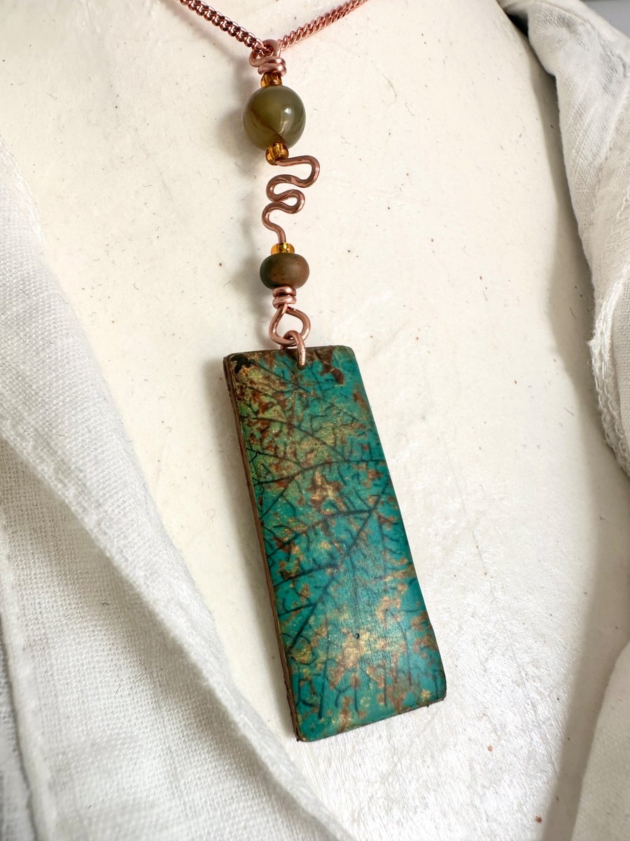 Hand-Printed Leaf Print Mixed Media Pendant - Folksy