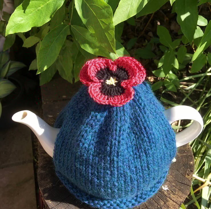 Pansy Knitted Tea Cosy - Folksy
