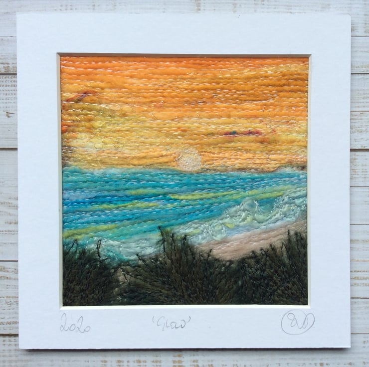 Embroidered sunset beach seascape. - Folksy