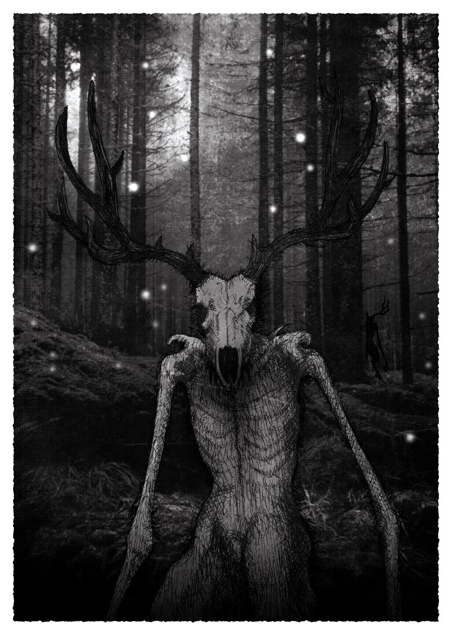 Wendigo Black and White Illustration, Dark Art,... - Folksy
