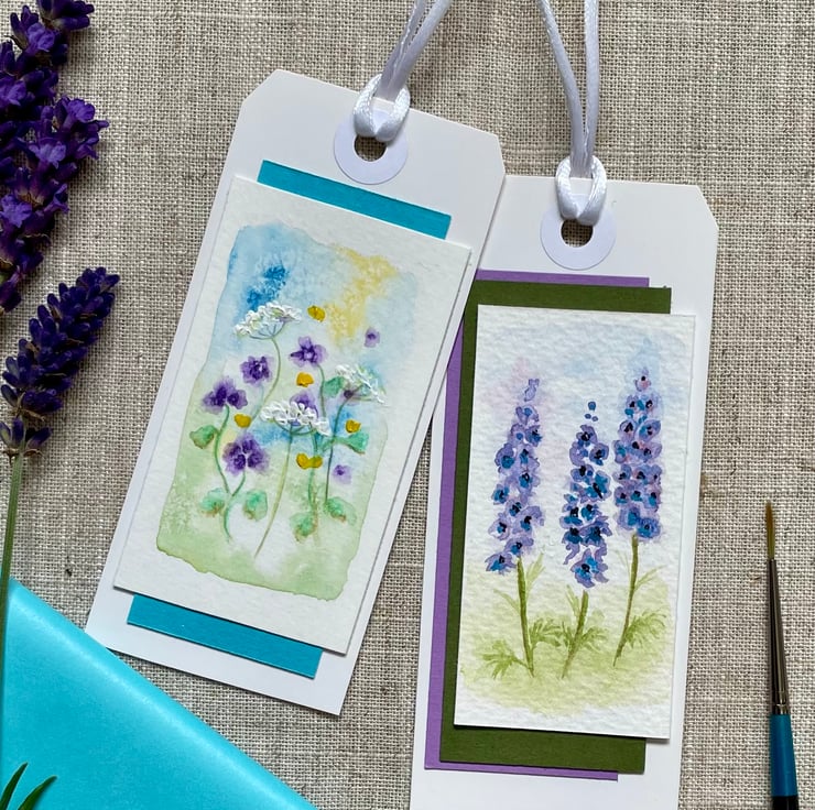 Pair of Hand painted, floral gift tags, summer ... - Folksy
