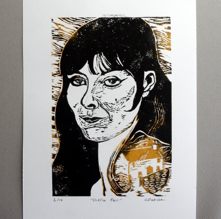 Portrait of Sheila Fell Original Hand Pressed L... - Folksy