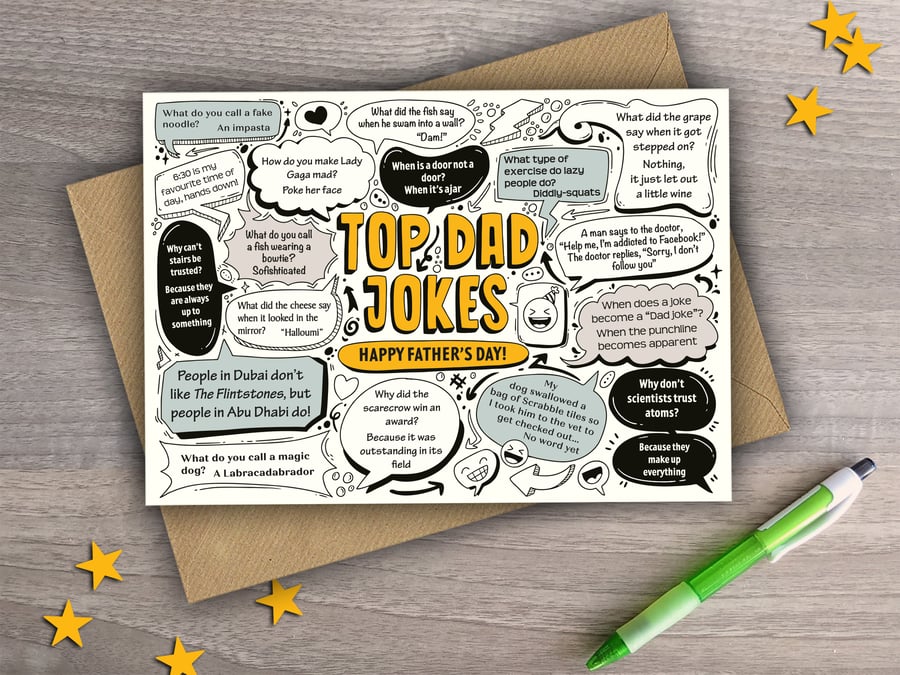 FATHER'S DAY Top Dad Jokes Card - Funny - Humou... - Folksy
