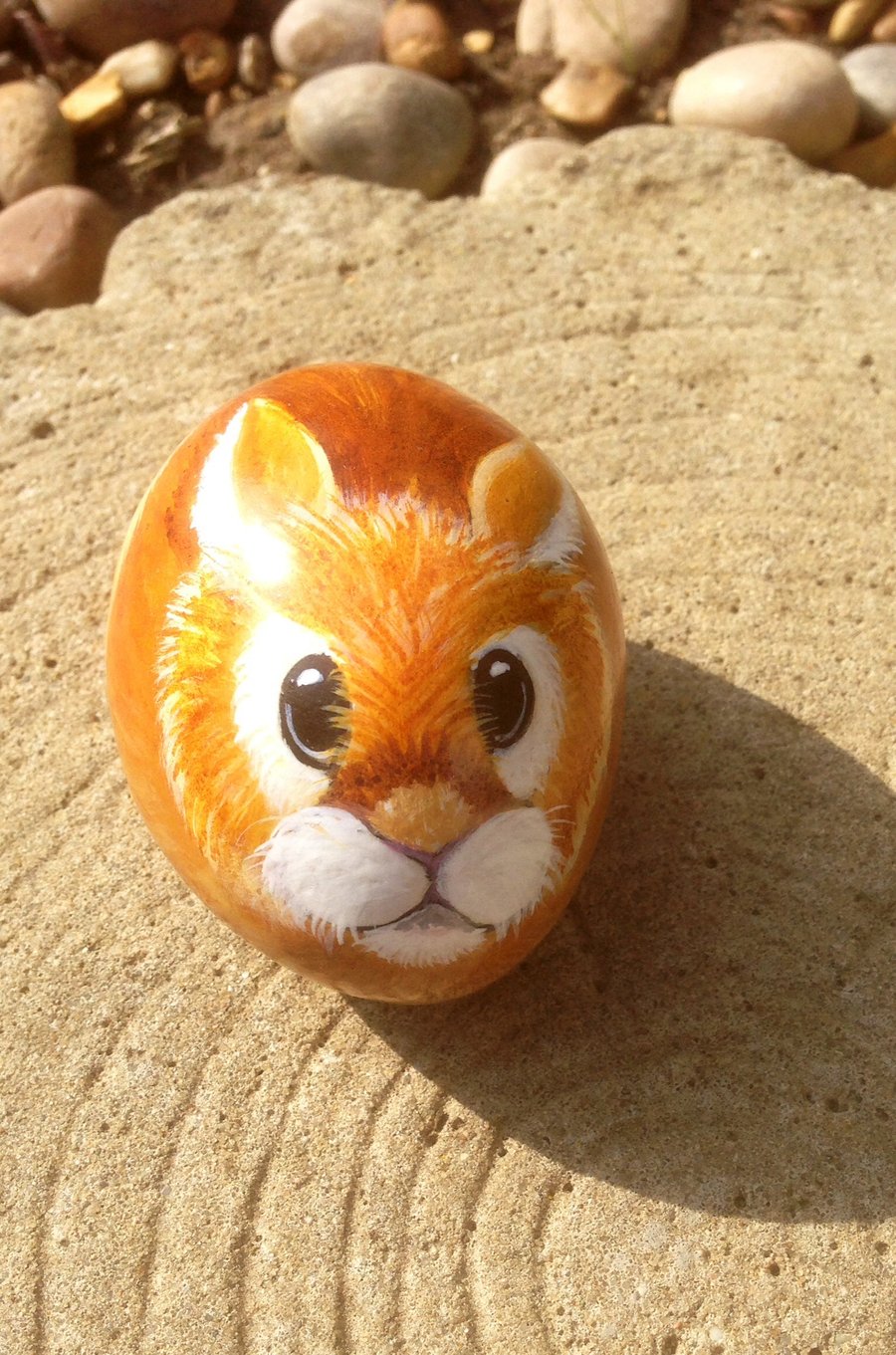 Rabbit hand painted on cobble rock - Folksy