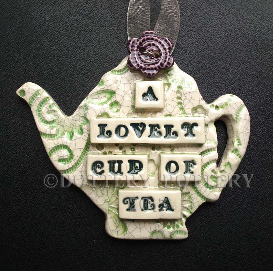 Ceramic teapot decoration with button flower - Folksy