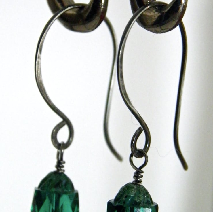 Sterling Silver Green Earrings - Folksy