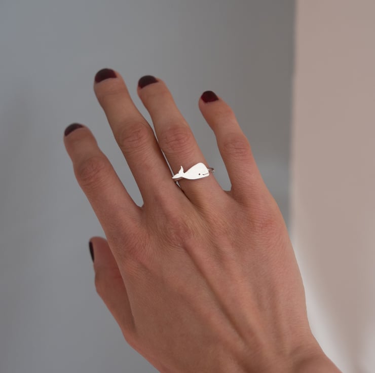 Happy Sterling Silver Whale Ring - Folksy