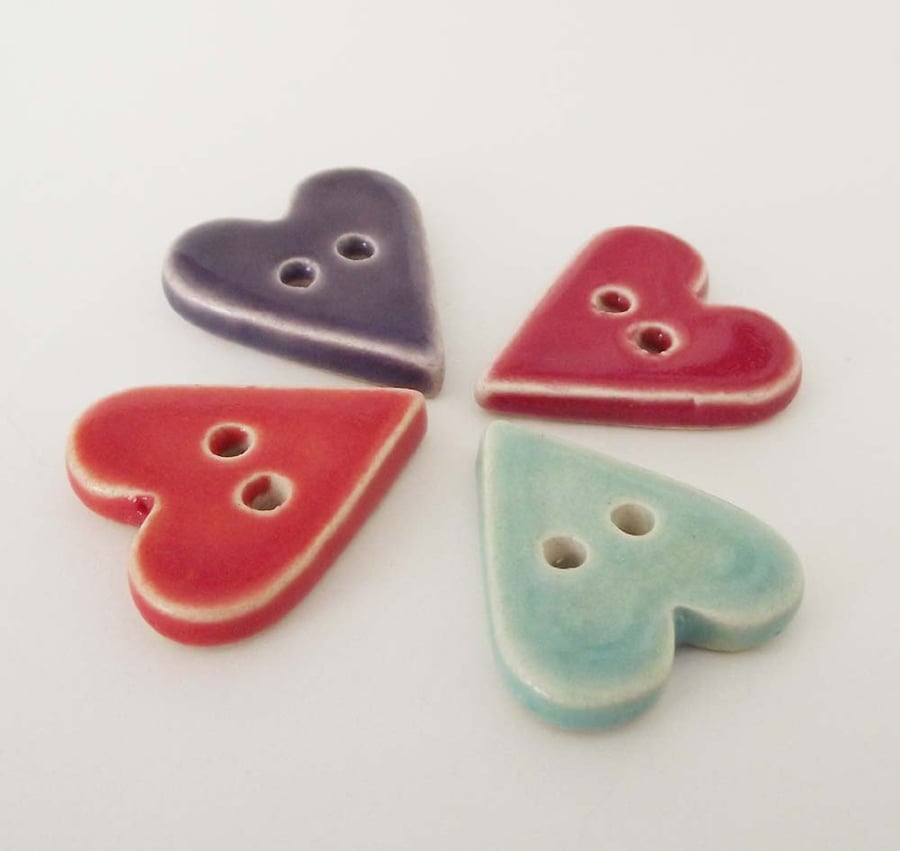 set of four bright heart ceramic buttons - Folksy