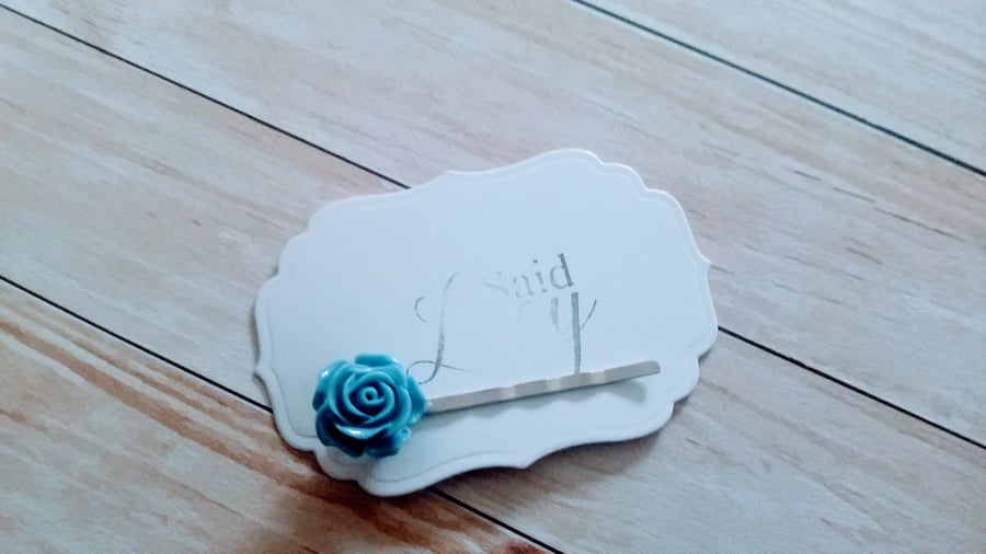 Blue rose resin bobby pin - Folksy