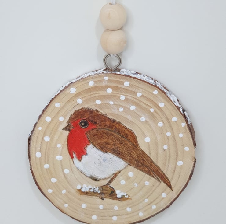 Robin Christmas decoration, pyrography hanging... - Folksy