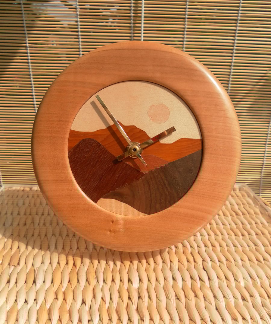 Clock, Hand Cut Wood Veneered Face and Lathe Tu... - Folksy
