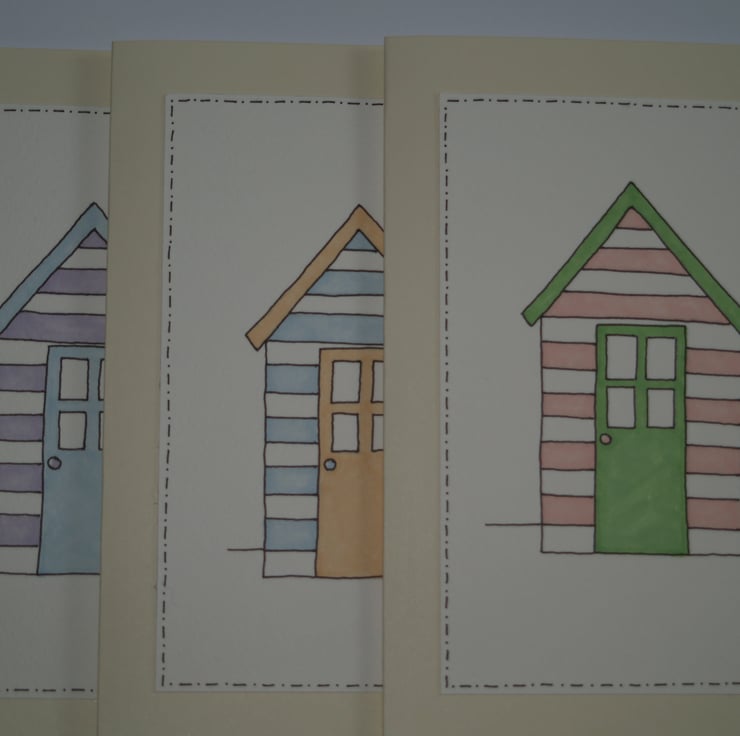 Trio of Beach Hut cards - Folksy