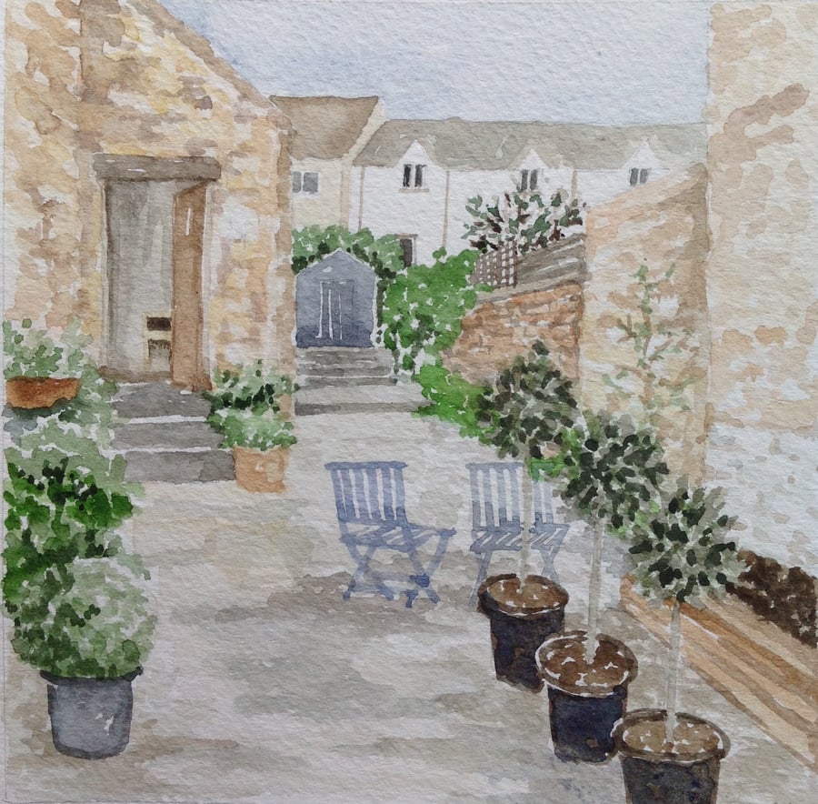 Original watercolour painting 'Blue Chairs and ... - Folksy