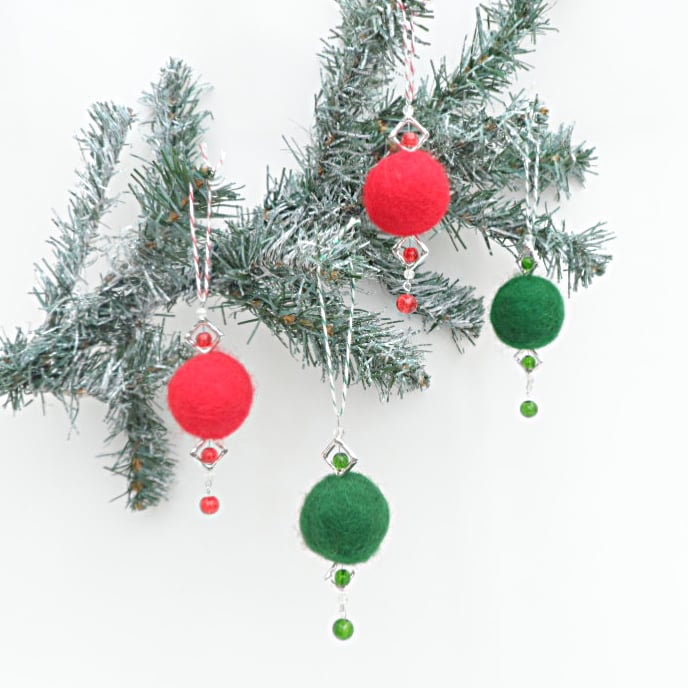 Set of 4 Christmas tree decorations, felted bal... - Folksy