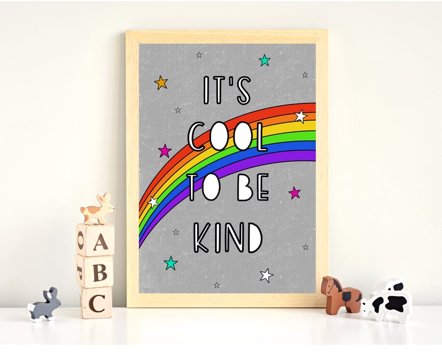 Cool To Be Kind Print, Rainbow Print, Affirmati... - Folksy