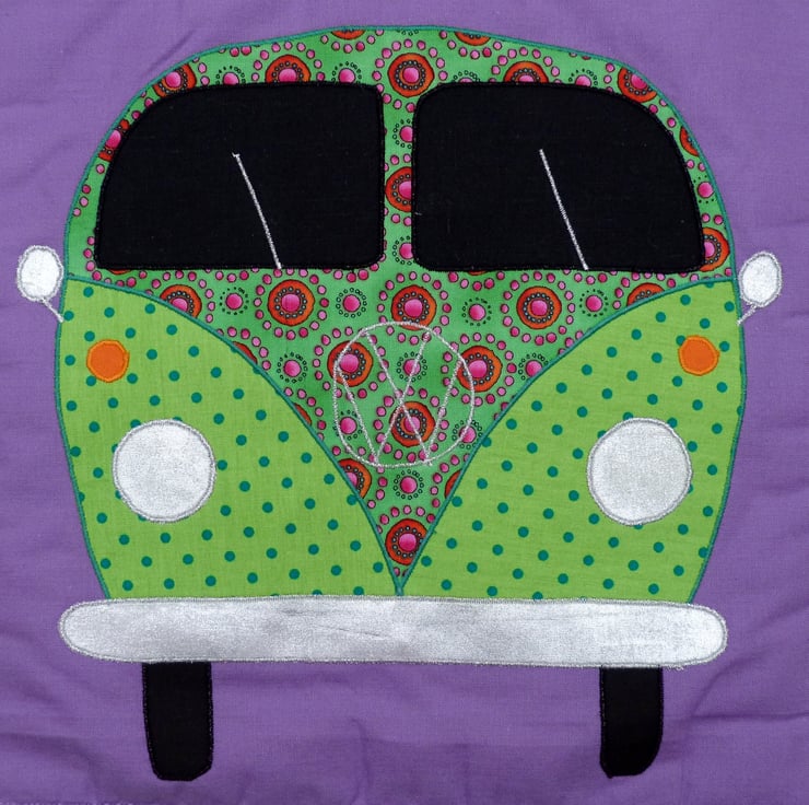 Applique VW Camper Van Cushion Cover in Purple ... - Folksy