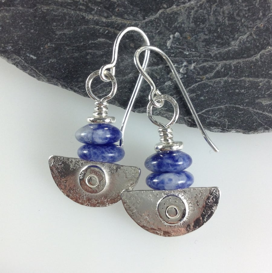 Ulu , handmade silver and sodalite earrings - Folksy