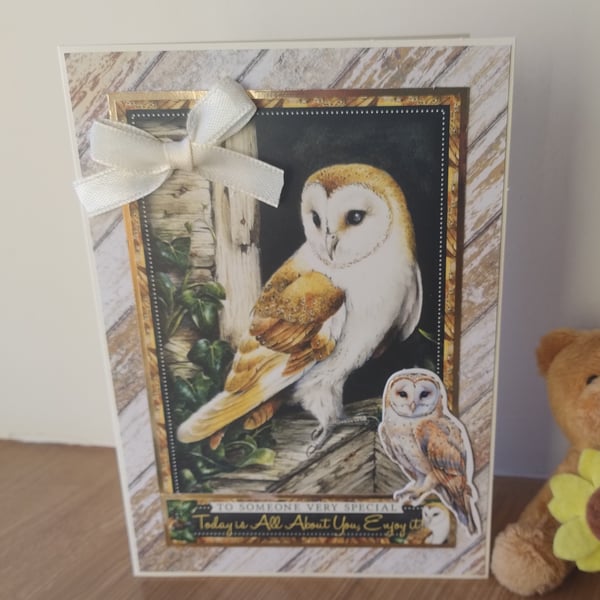 Handmade Snowy Barn Owl Birthday Card Wildlife ... - Folksy