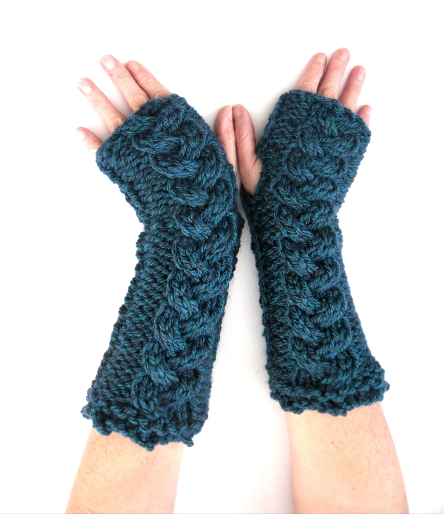 Long Chunky knitted arm warmers, fingerless glo... - Folksy
