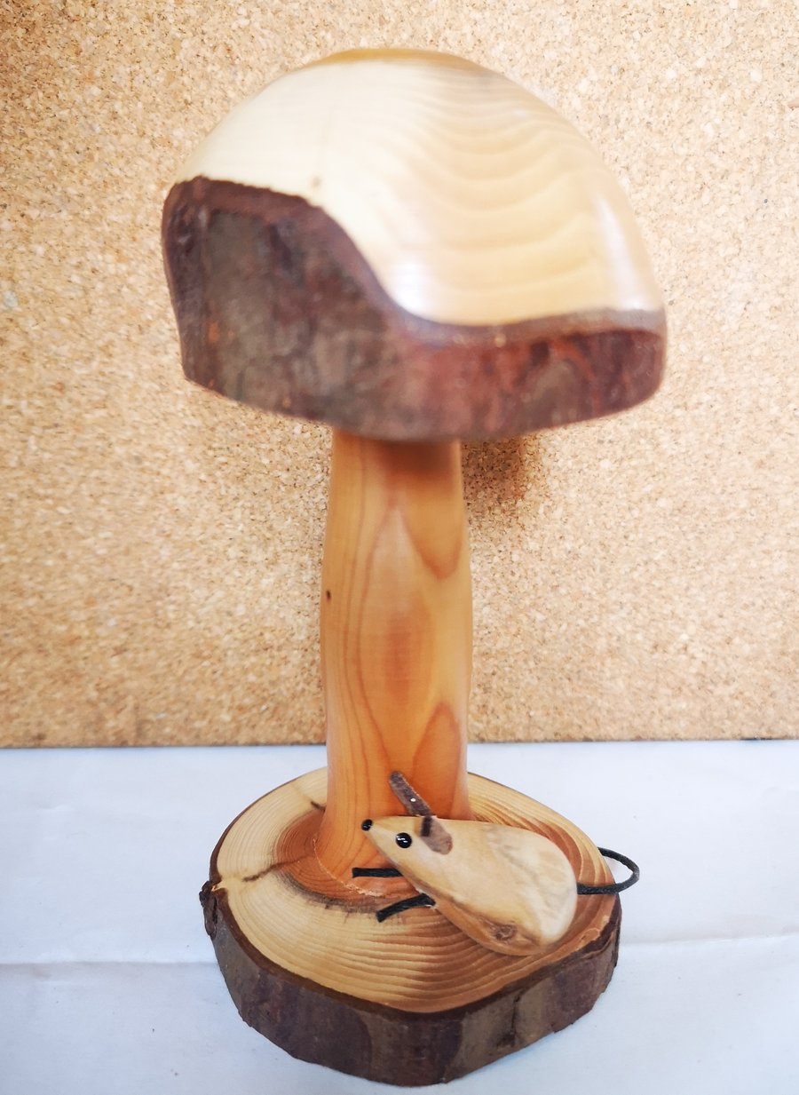 Wood turned mushroom with mouse - Folksy