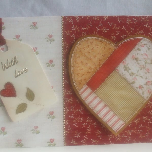 Handmade With Love Card, Patchwork Heart - Folksy