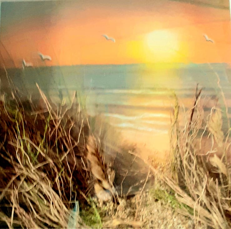 Framed "Sunset and Seascape" pastel ... - Folksy