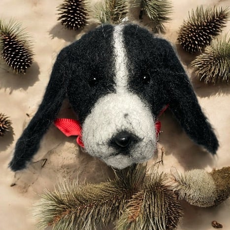 Needle felted dog bauble - black and white spri... - Folksy