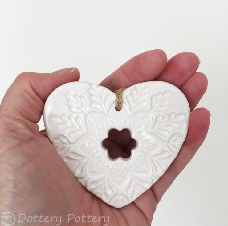 Ceramic heart hanging decoration Pottery Heart ... - Folksy