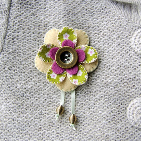 Fabric Flower Brooch - Folksy