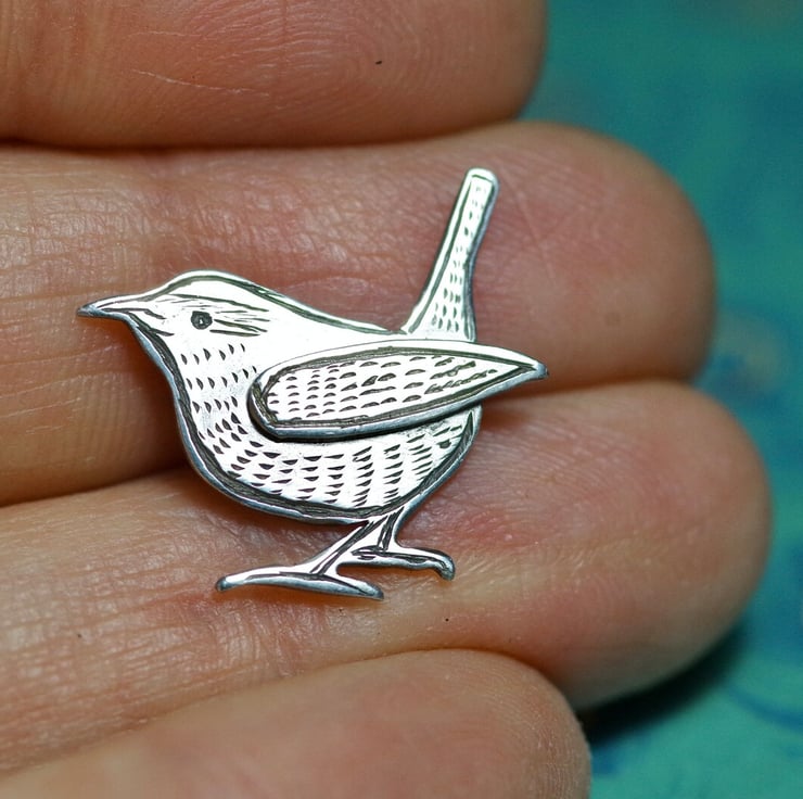 Little Wren lapel pin - Handmade Sterling silve... - Folksy