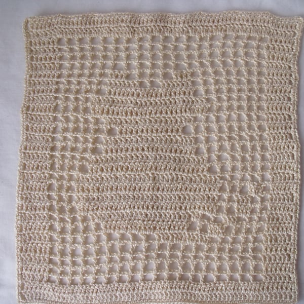 square filet crochet beige cat tray cloth, croc... - Folksy