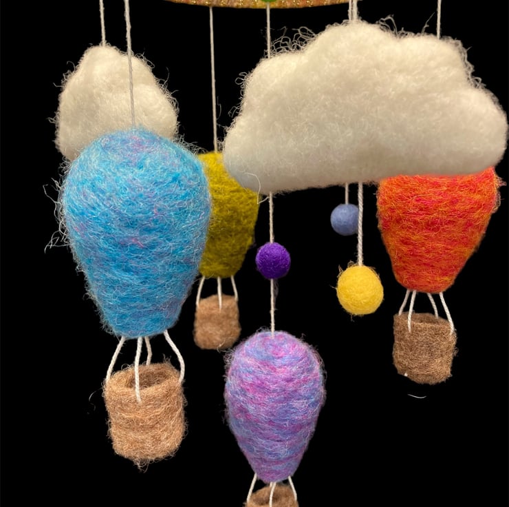 Mobile, needle felt hot air balloons, nursery d... - Folksy