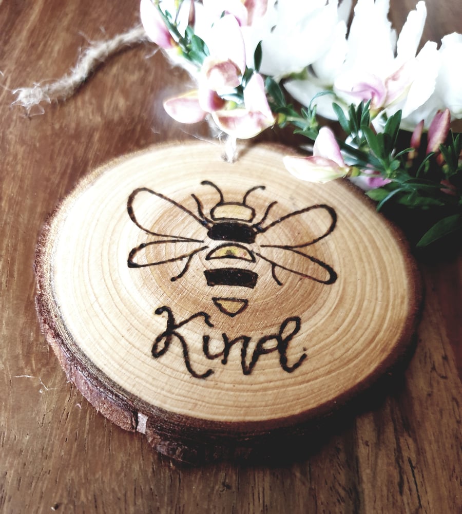 Bee Pyrography wall hanging art - Folksy