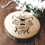 Bee Pyrography wall hanging art - Folksy